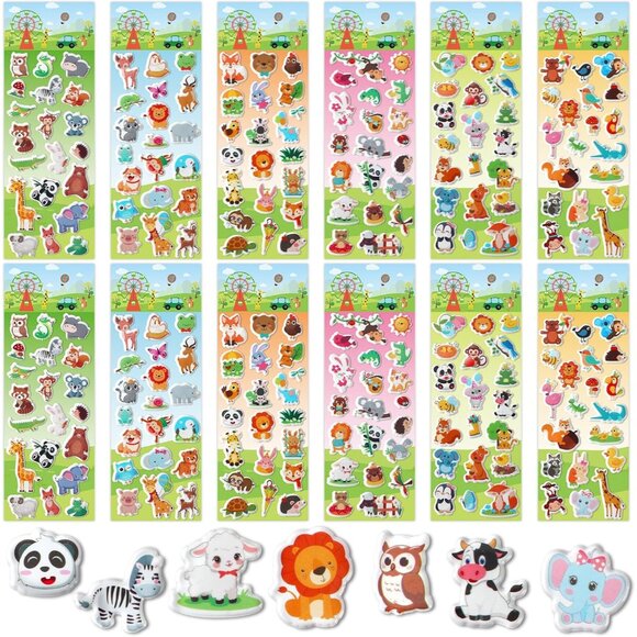 Other | Cute 12 Sheet Animal Sticker Set Vibrant 3d Puffy Designs For ...